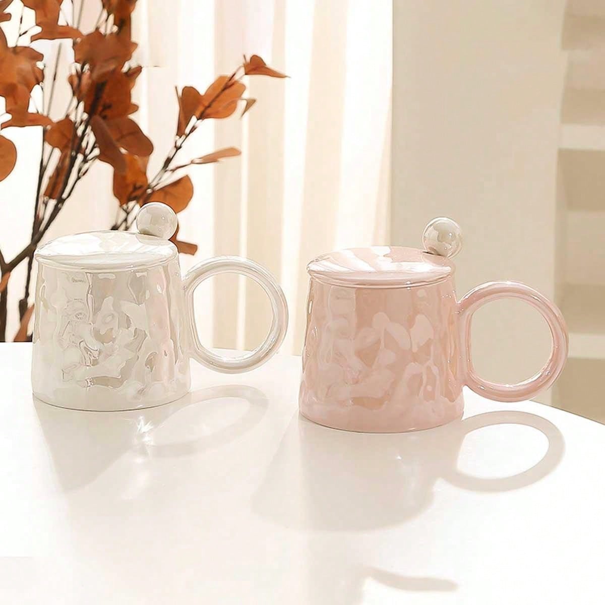 Colorful Ceramic Mug With Lid, Spoon, And Mark, High Value Home Couple ...