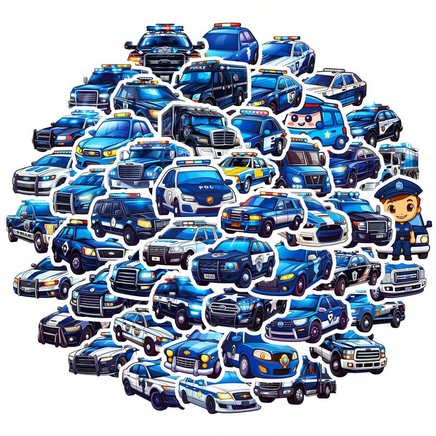 50 Sheets Of Children's Police Car Stickers, Police Car Cartoons, Car ...
