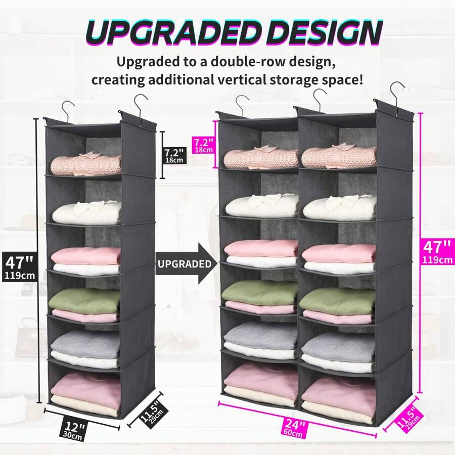 Dual-Row NEW DESIGN 4-Tier Shelf Hanging Closet Organizer, 8-Pocket ...