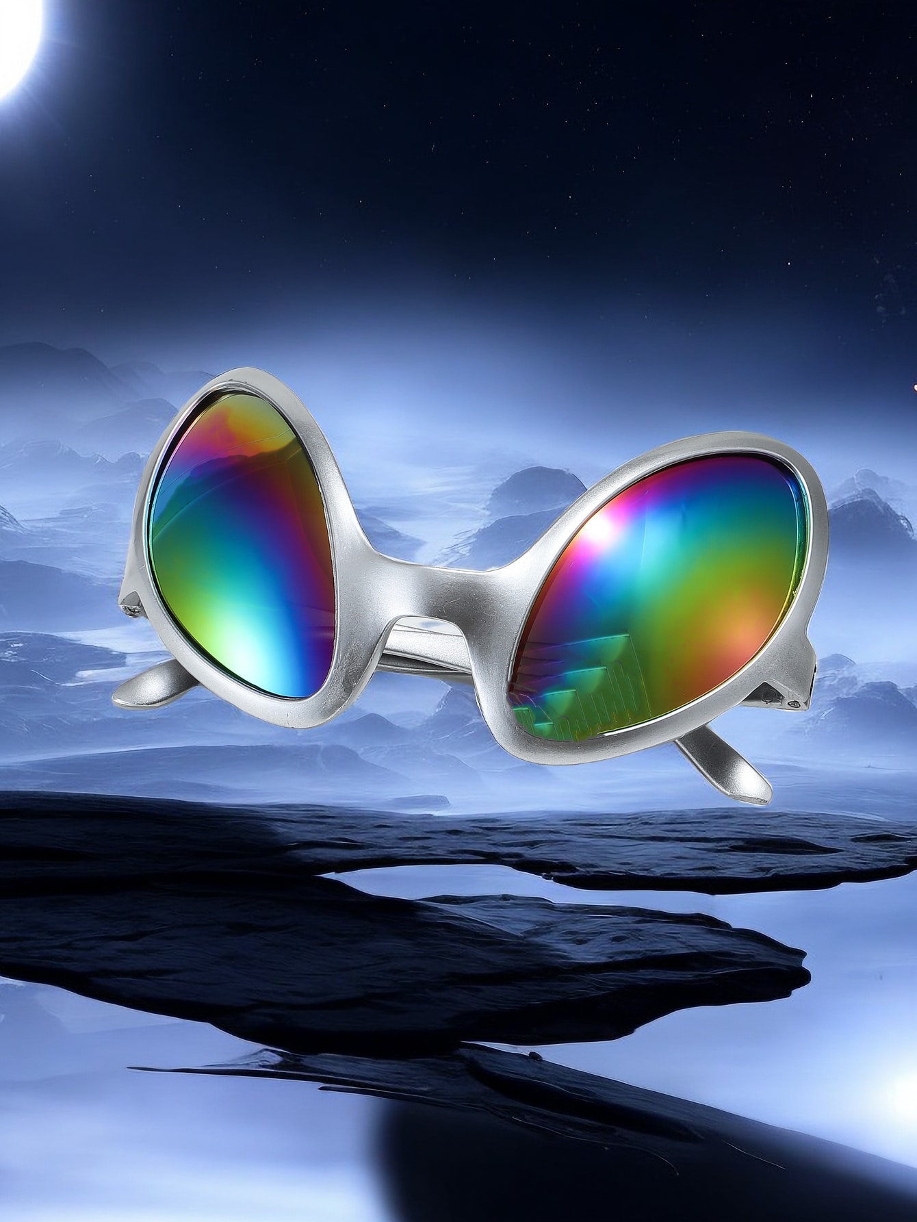 1pc Alien Inspired Sci-Fi Eyeglasses Silver Plated Rainbow Coated ...