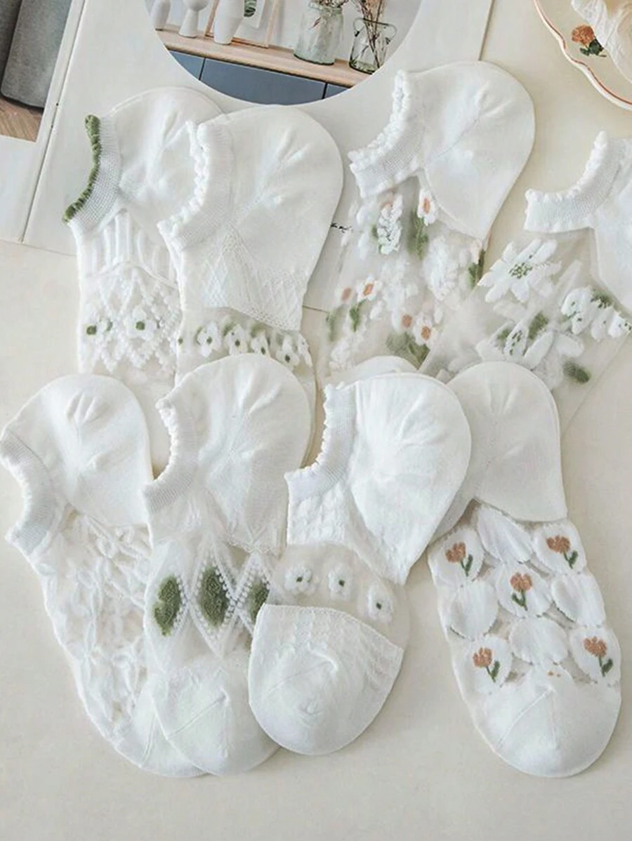 8pairs/Set Women's Crystal Socks For Summer - Breathable, Thin, Mesh ...