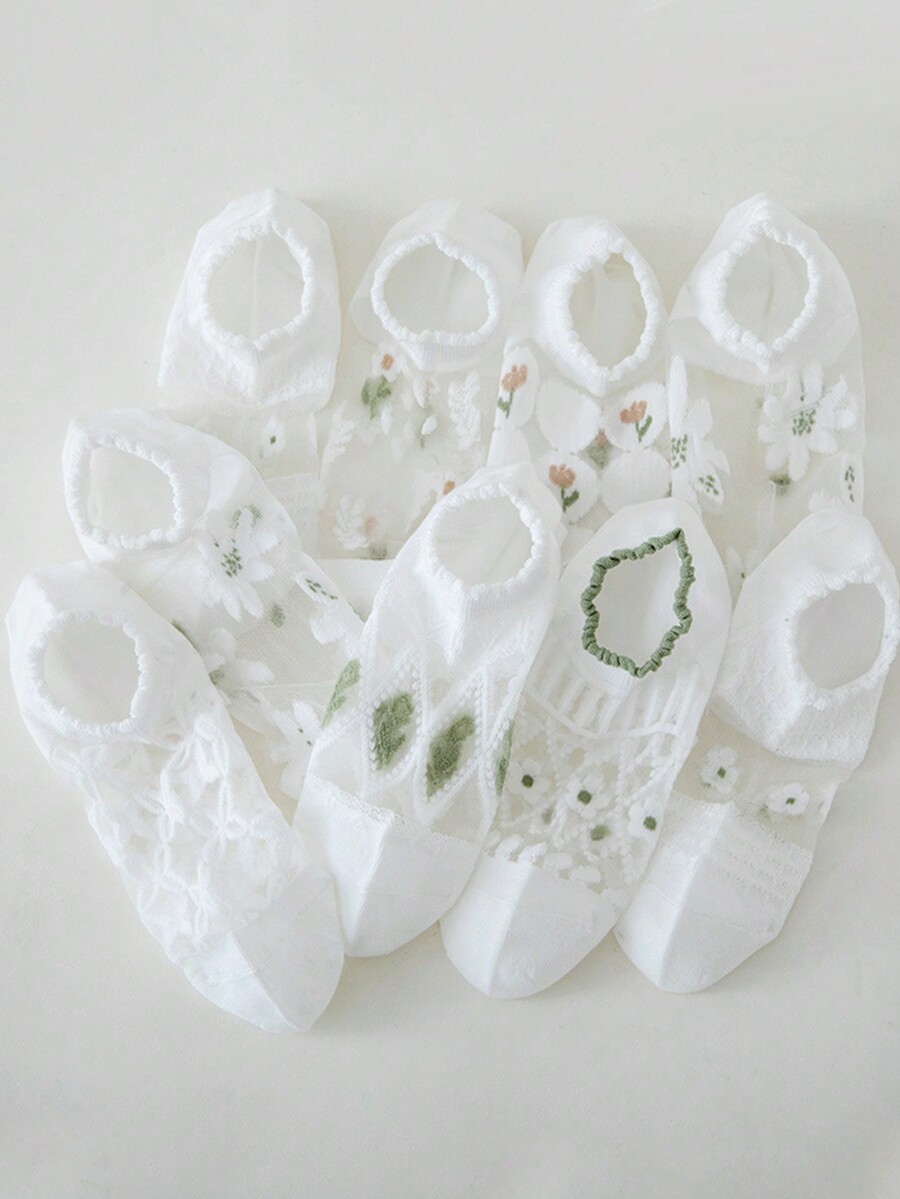 8pairs/Set Women's Crystal Socks For Summer - Breathable, Thin, Mesh ...