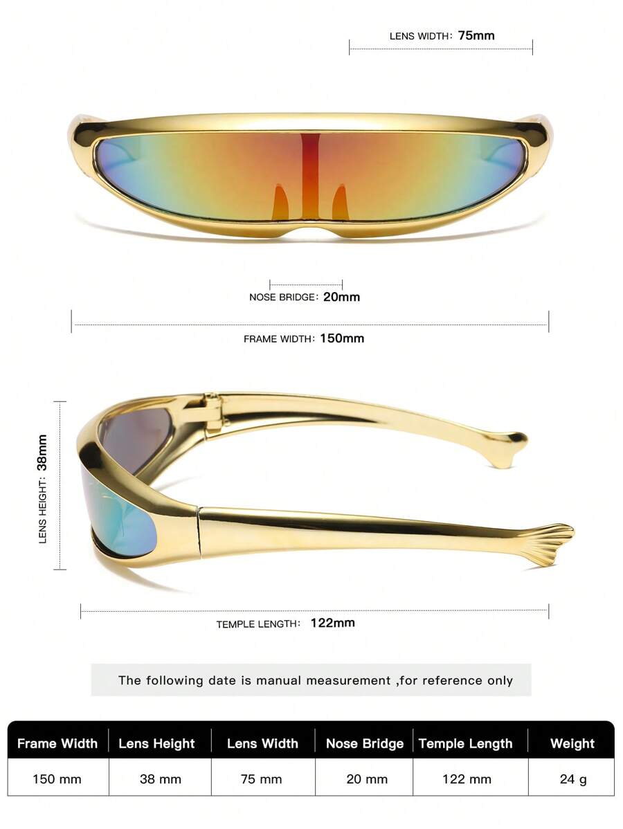 1pc Men's Gold Fish Shaped Space Glasses With Single Lens, Fashionable ...