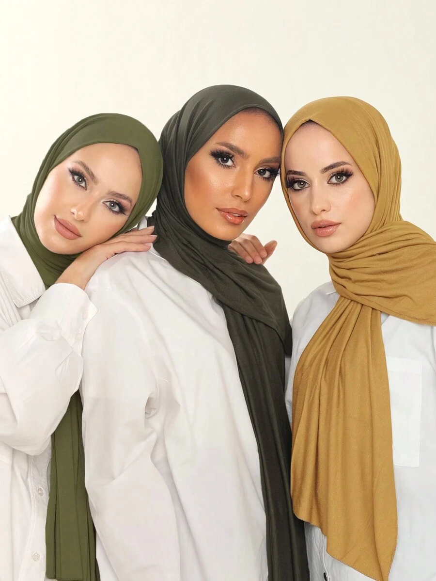 3pcs Jersey Hijabs Value Pack, Classic Solid Color Silky 170*60cm Long ...