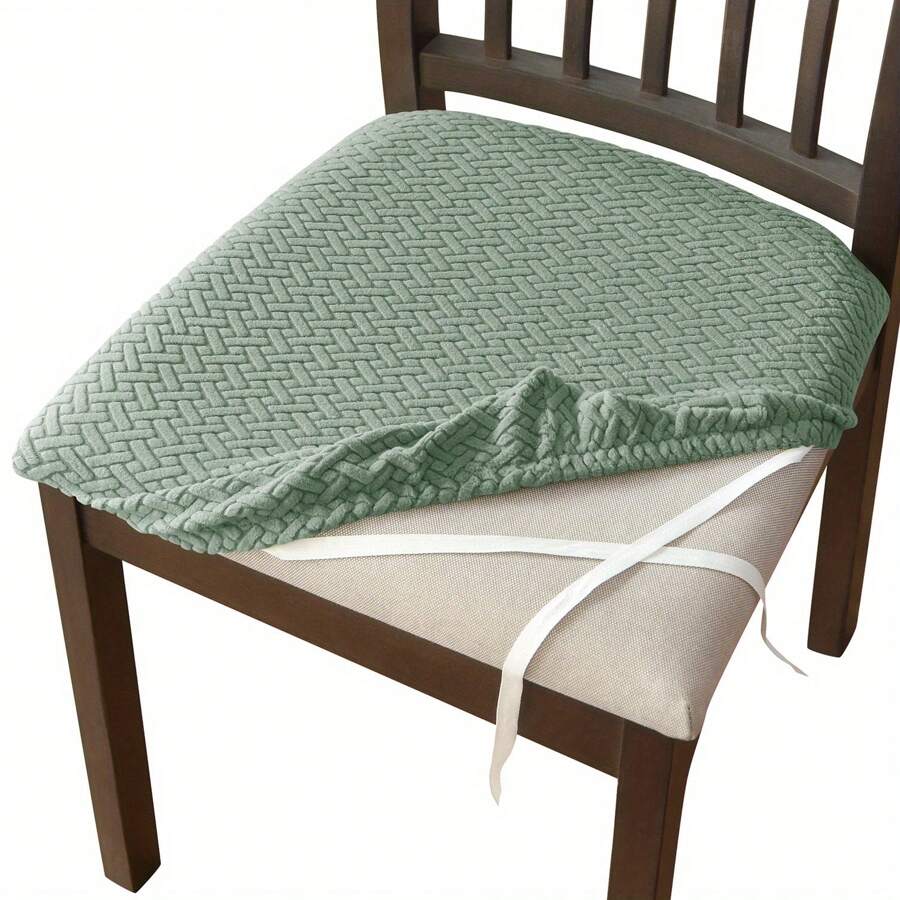 T-Type Jacquard Chair Cover With Ties (Light Green) For Dining Chair ...