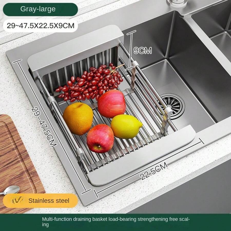 Stainless Steel Retractable Drain Basket Kitchen Sink Organizer Rack ...