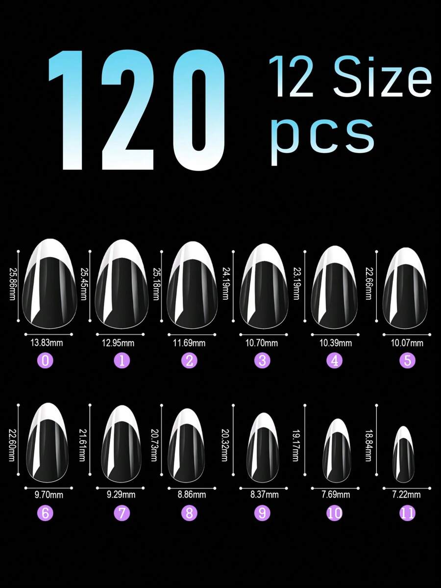 120pcs French Style Almond Shaped False Nails, Transparent Base For ...