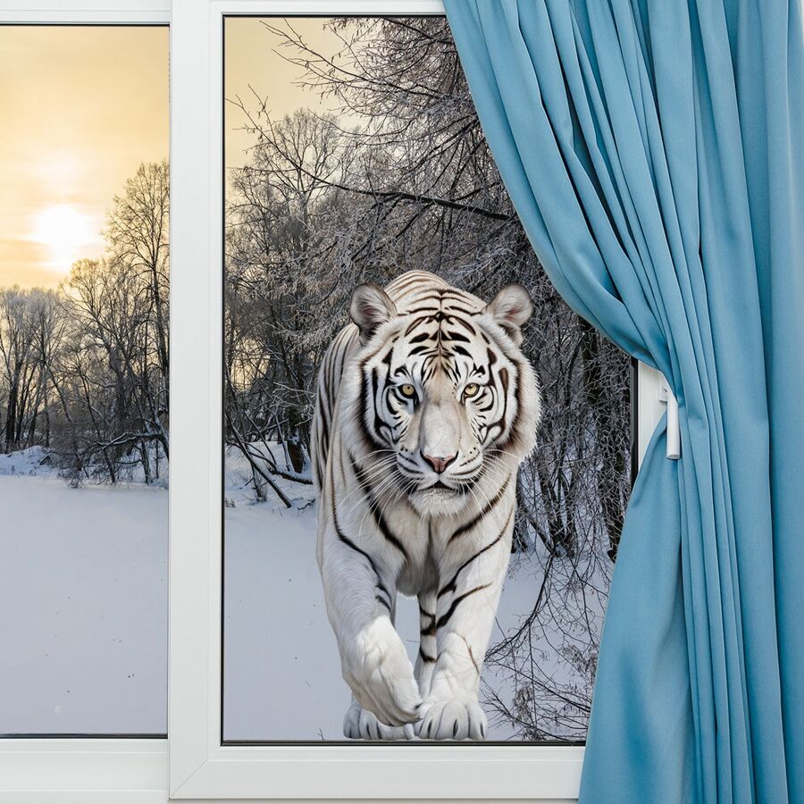 Creative & Dynamic Tiger & Lion Design Window Cling, Double Sided Print ...