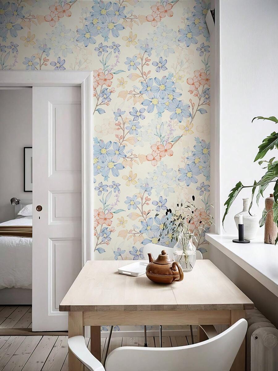 1PC Colorful Watercolor Floral Wallpaper, Peel And Stick Waterproof ...