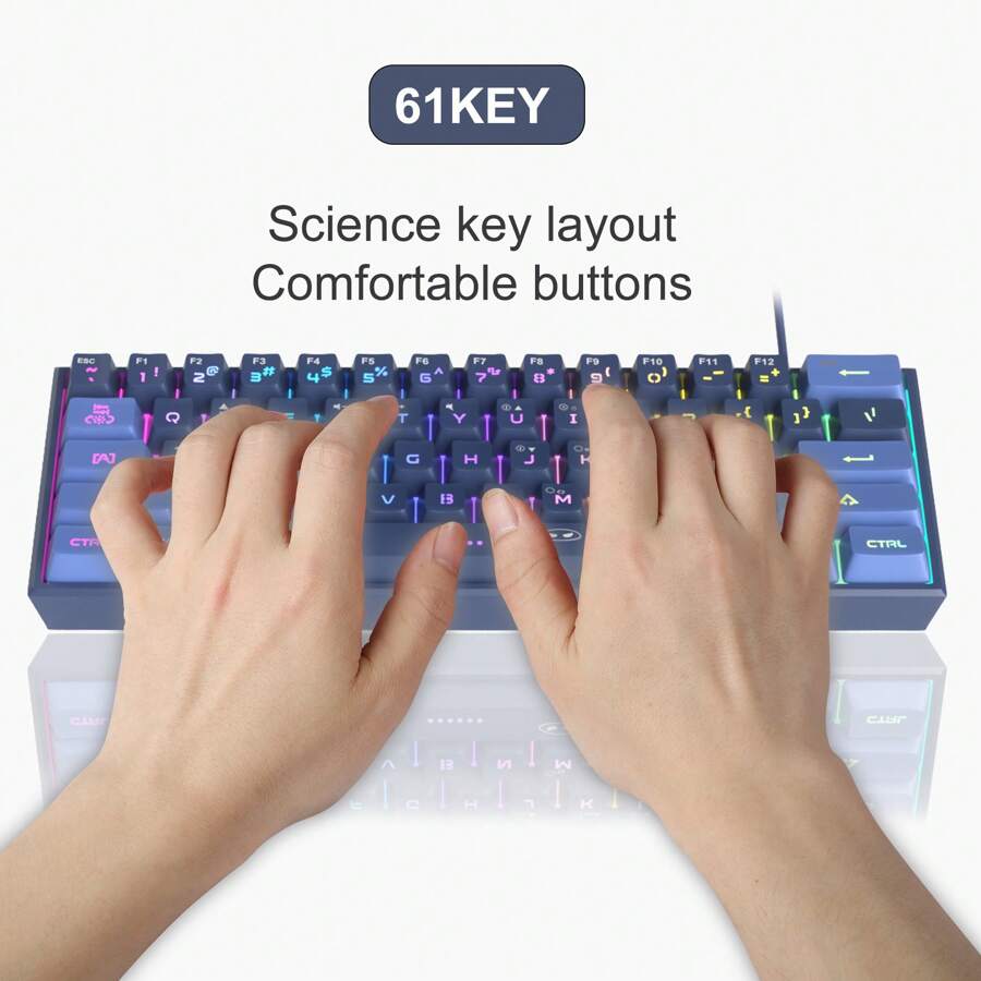MageGee TS91 60% Compact Wired Keyboard Dark Blue 61 Keys RGB Backlight ...
