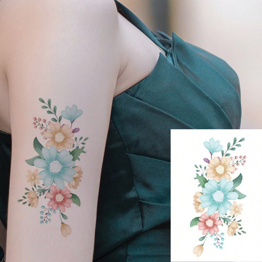 12 Sheets Waterproof Flower Tattoo Sticker For Women - Lasts 2-5 Days ...