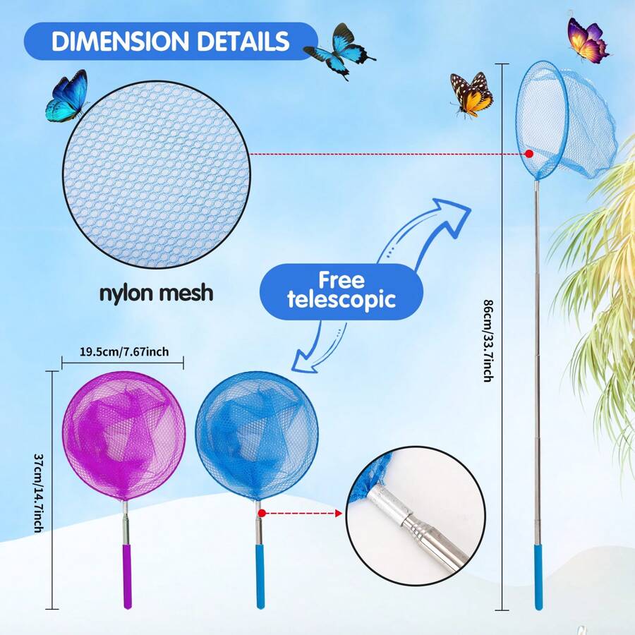 Telescopic Fishing Butterfly Nets,2 Pcs Telescopic Foldable Butterfly ...