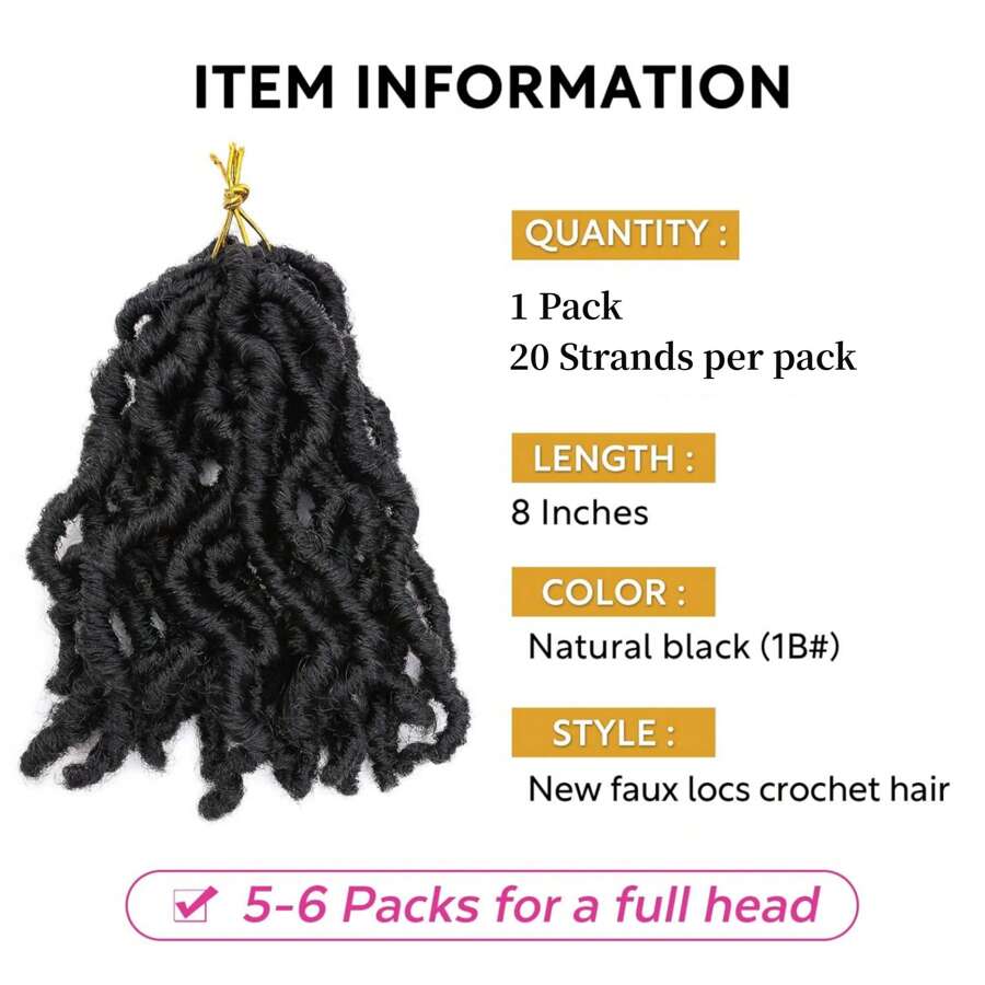 Faux Locs Crochet Hair 8 Inches Natural Black Stnthetic Soft Locs Pre ...
