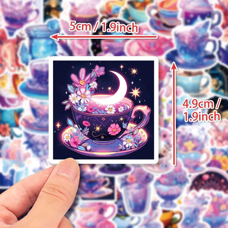 100pcs Aesthetics Stickers Pack, Cute Starry Night Girl Fantasy Cup ...
