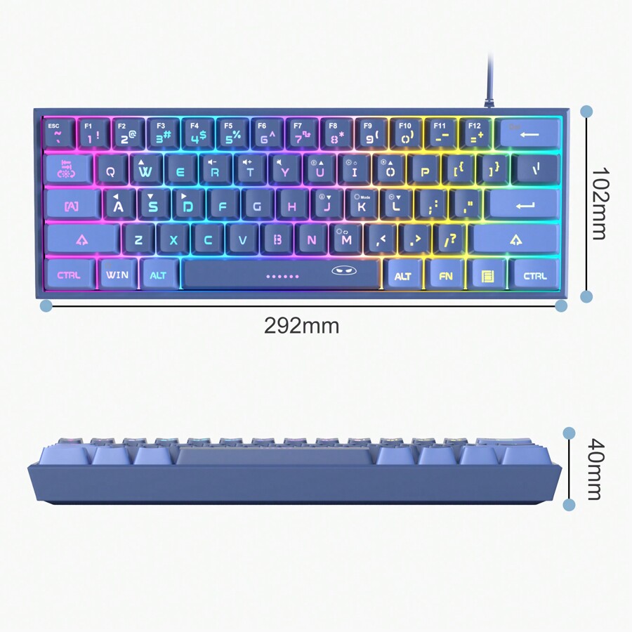 MageGee TS91 60% Compact Wired Keyboard Dark Blue 61 Keys RGB Backlight ...