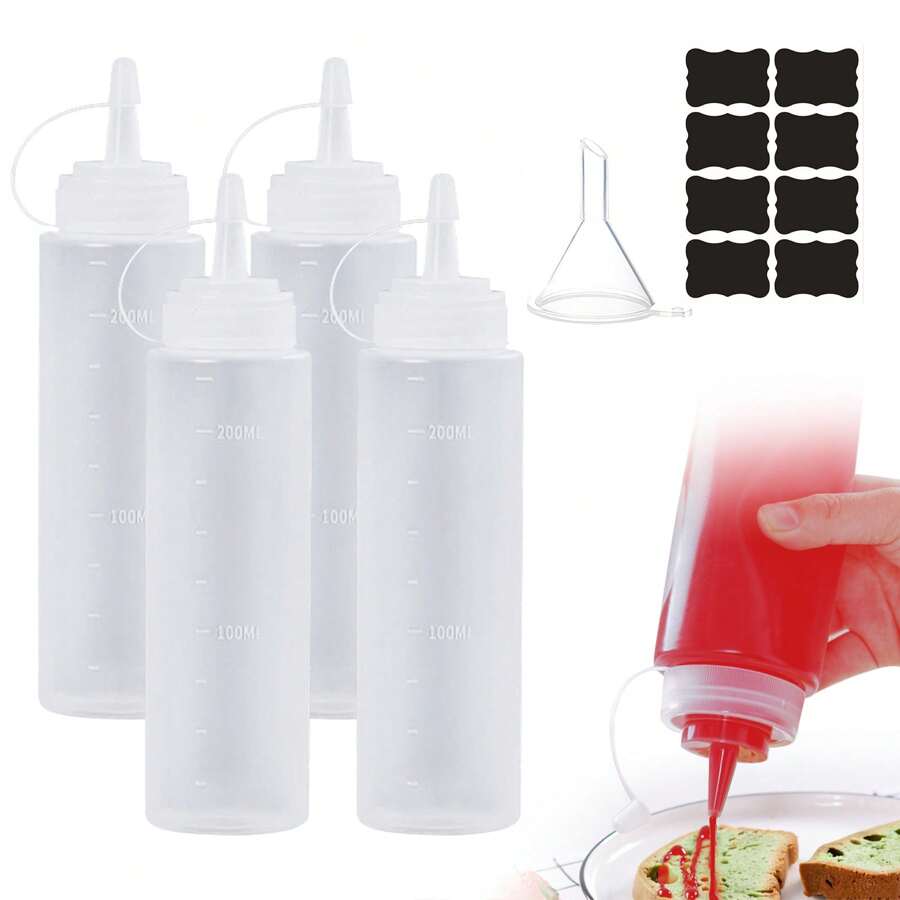 Pack Of 4 Squeeze Bottles, Squeeze Bottles With Label And Funnel ...