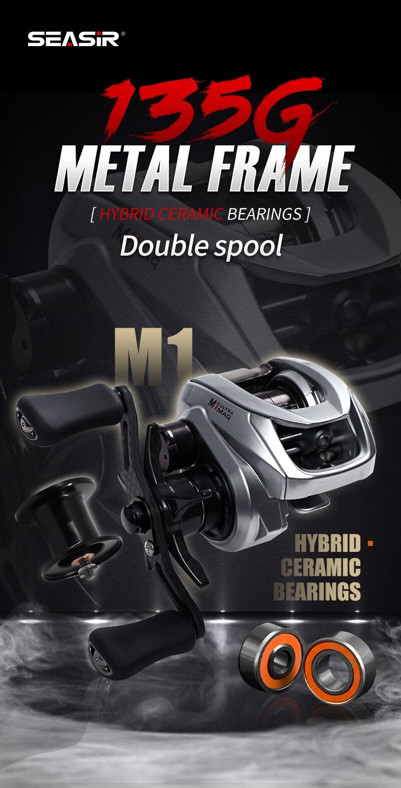 SEASIR Seasir M1 135g メタルフレーム ベイトキャスティング フィッシングリール 超軽量 10 + 1bb 7.6：1 カーボンファイバードラグウォッシャー ハイブリッド ...
