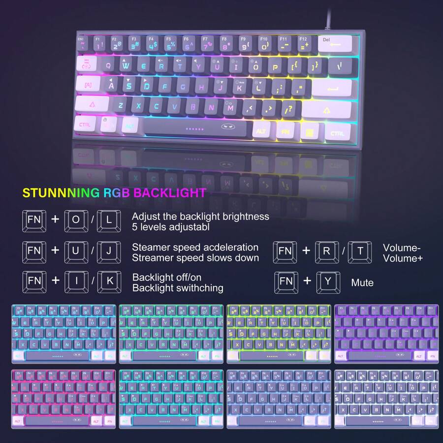 MageGee MageGee TS91 60% Compact Wired Keyboard Violet 61 Keys RGB ...