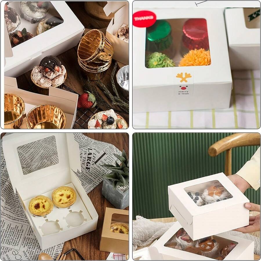 10/20 Pack White Paper Cupcake Boxes With 4 Cavity Cookie Gift Boxes ...