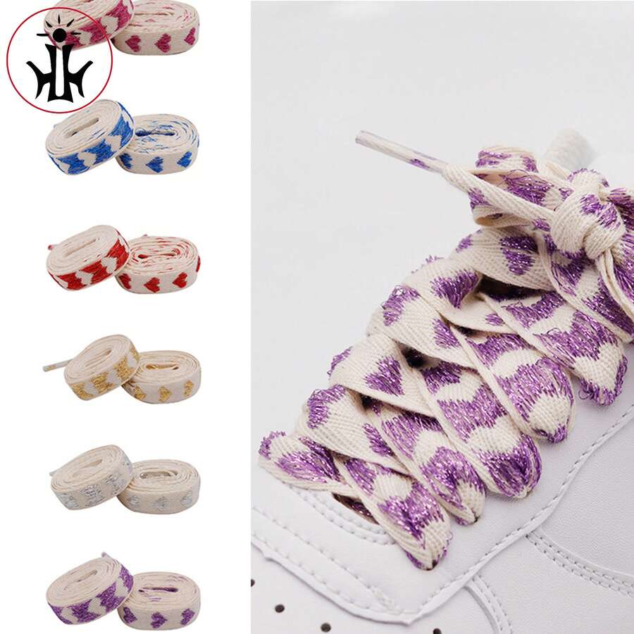1pair Colorful Metallic Wire Heart Shoelaces For Wide Sneaker, Cute And ...