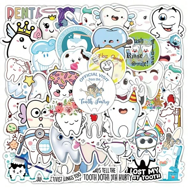 50pcs/Pack Cute Cartoon Teeth Stickers Tooth Decals For Teenagers And ...