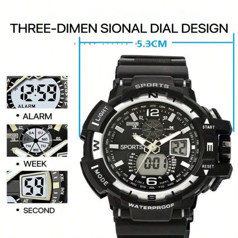 1pc Men's Fashionable Digital Pointer Dual Display Student Sport ...