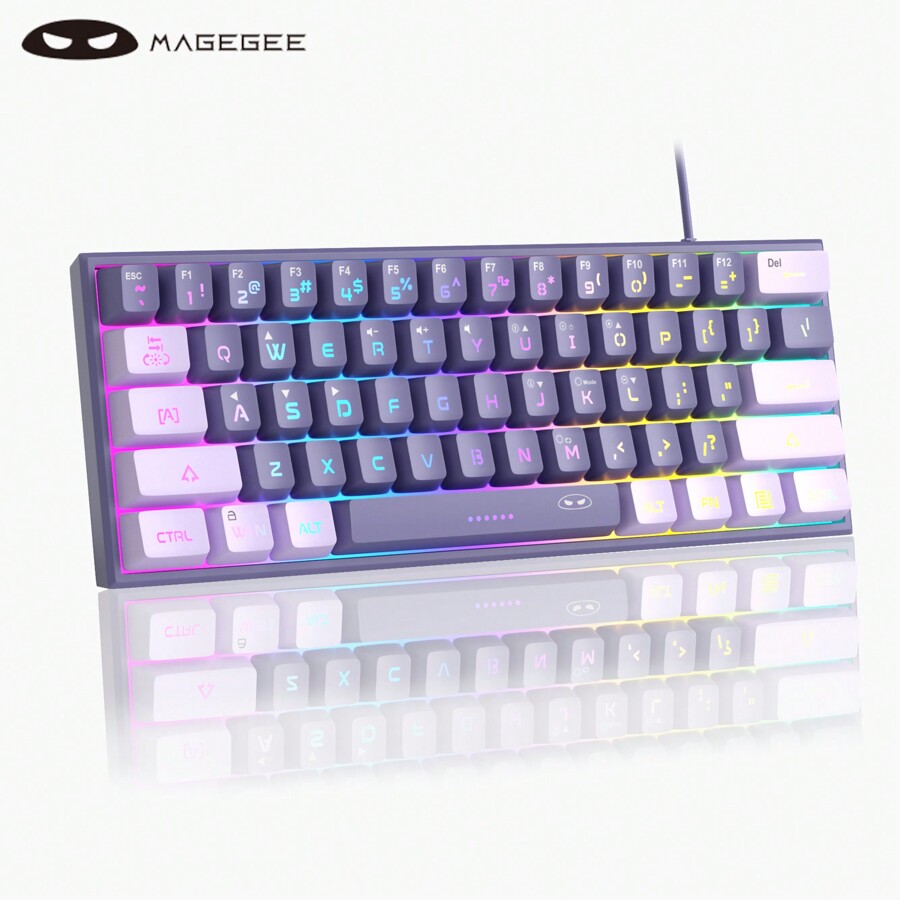 MageGee TS91 60% Compact Wired Keyboard Violet 61 Keys RGB Backlight ...