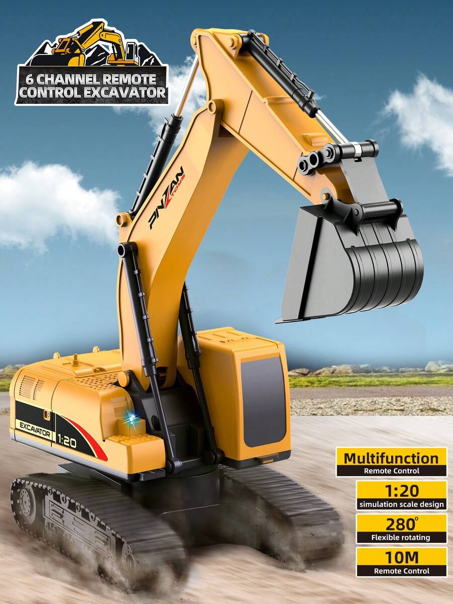 1:20 Children's Large Remote Control Excavator 6-Channel Crawler Soil ...