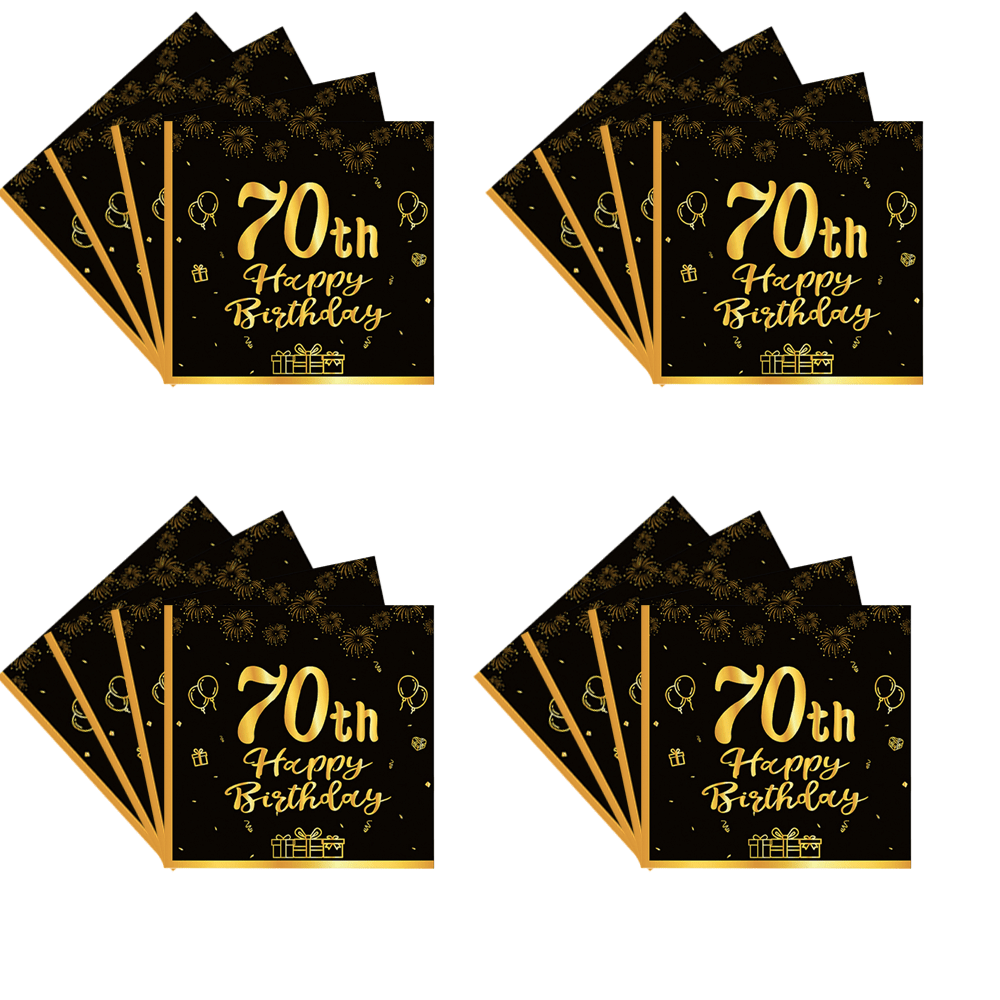 Happy 70th Birthday Napkins Black And Gold, 20pcs 40th Tableware Party ...