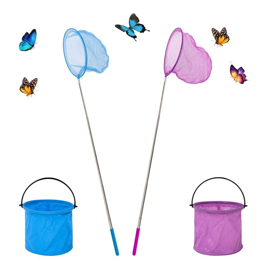 Telescopic Fishing Butterfly Nets,2 Pcs Telescopic Foldable Butterfly ...