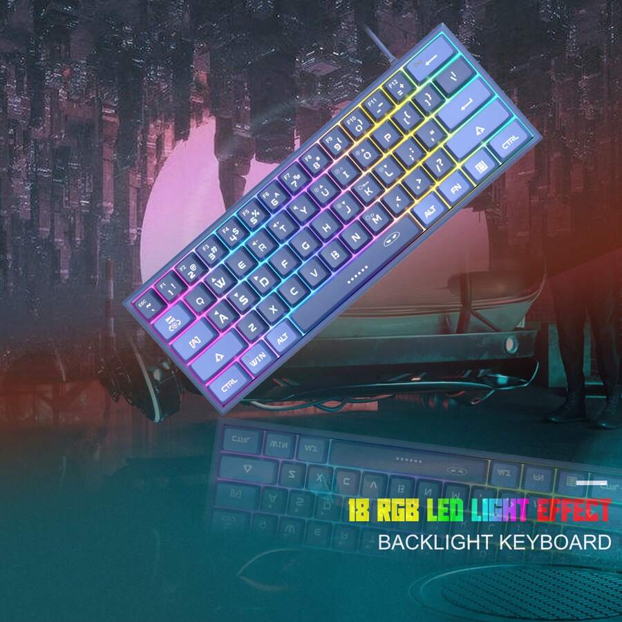 MageGee TS91 60% Compact Wired Keyboard Dark Blue 61 Keys RGB Backlight ...