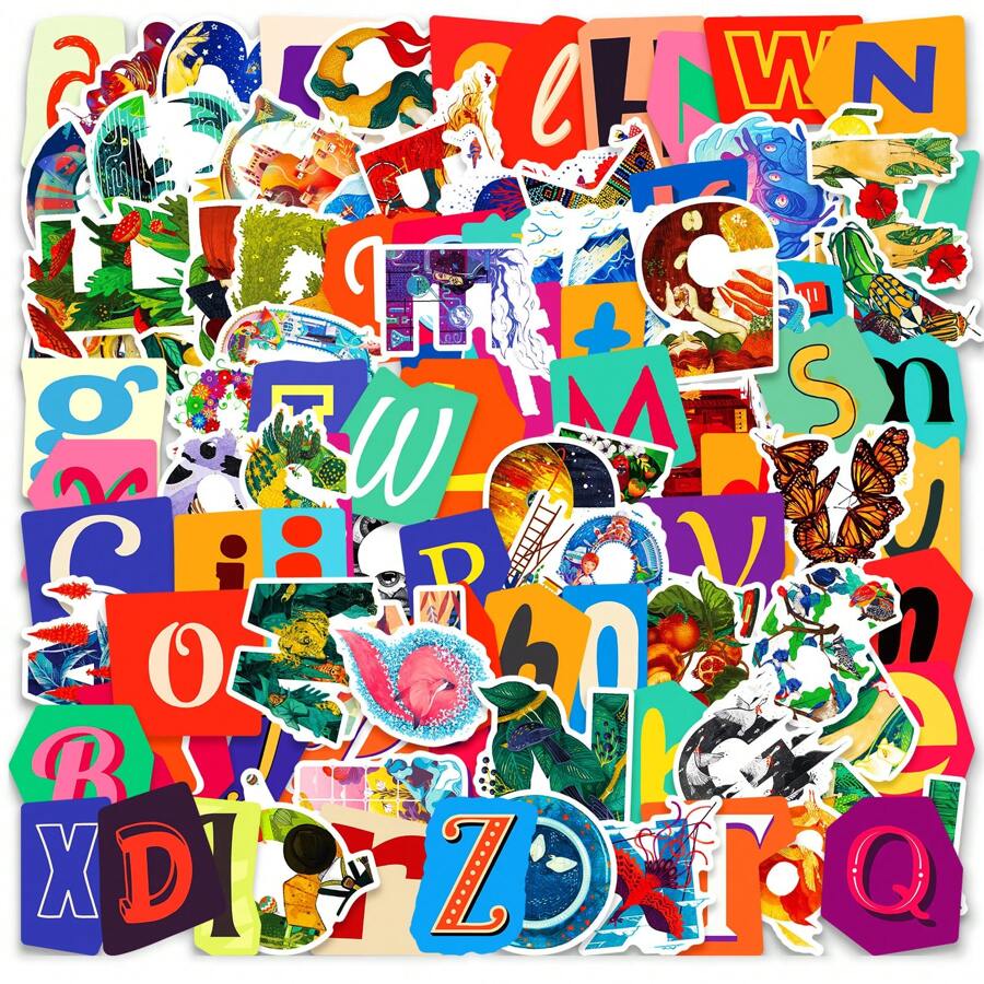 100pcs Letter Stickers For Water Bottle, Cartoon English Alphabet Vinyl ...