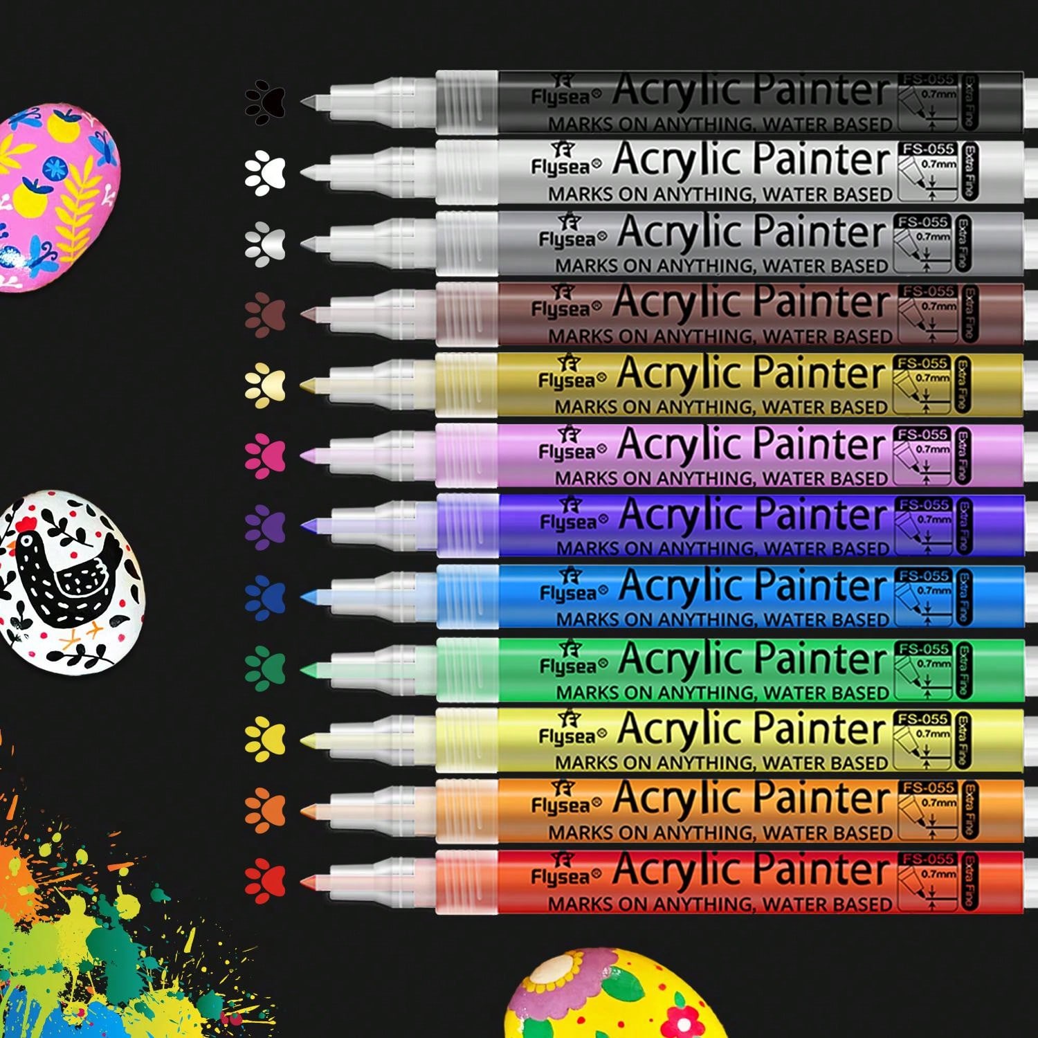 12 Colors Nail Graffiti Pen Acrylic Paint Pens, Extra Fine, Acrylic Markers For Stone, Wood ...