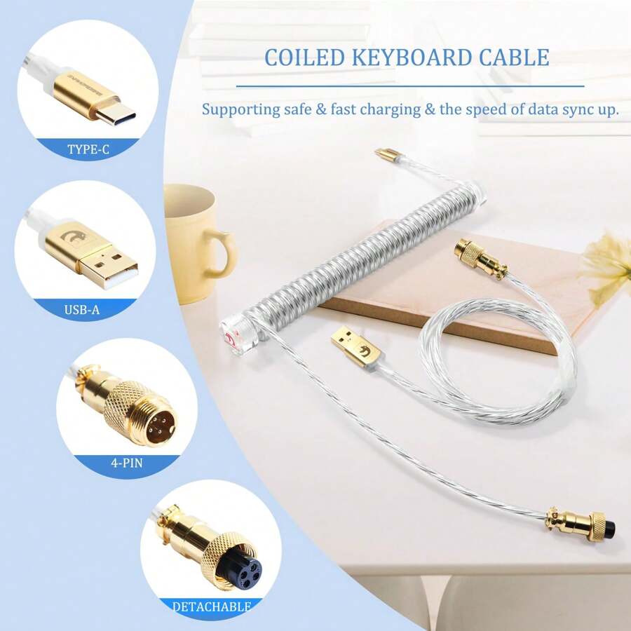 C02 Coiled Keyboard Cable, Custom USB-C Cable For Mechanical Keyboard ...