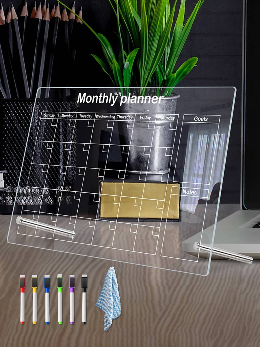 1pc Acrylic Desktop Whiteboard (6 Whiteboard Pens + 1 Eraser Cloth ...