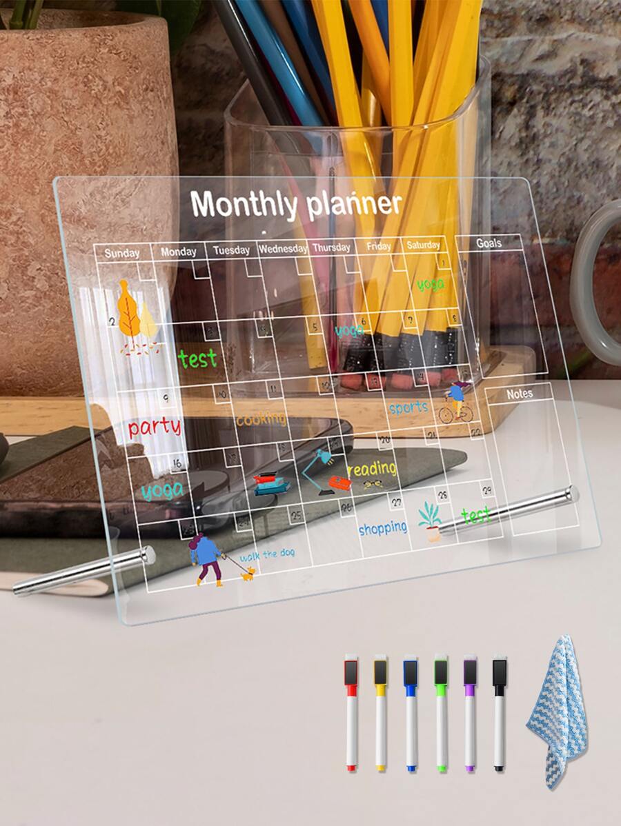 1pc Acrylic Desktop Whiteboard (6 Whiteboard Pens + 1 Eraser Cloth ...