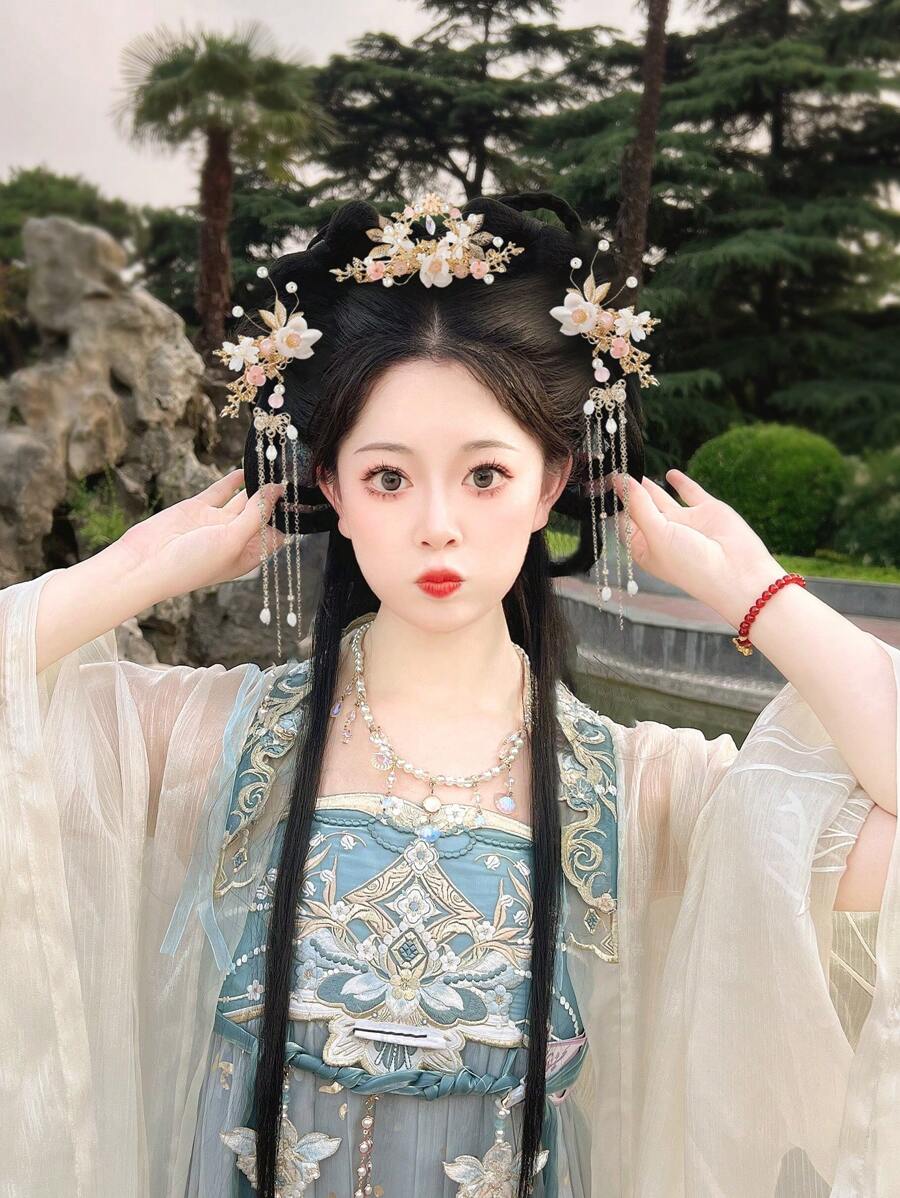 [Yuening] Hanfu Wig Integrated Lazy Head Set, Ancient Style Hair Knot ...