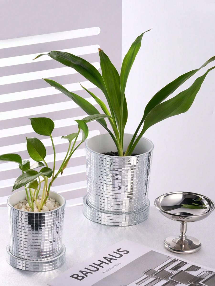 1pc Disco Cylindrical Planter Pot,Mirror Disco Cylindrical Vase, Modern ...
