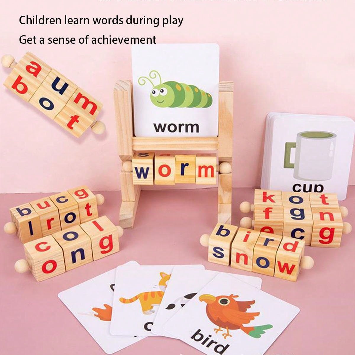 1pc Children's Spelling Block Puzzle Solid Wood Word Spelling Toy With ...