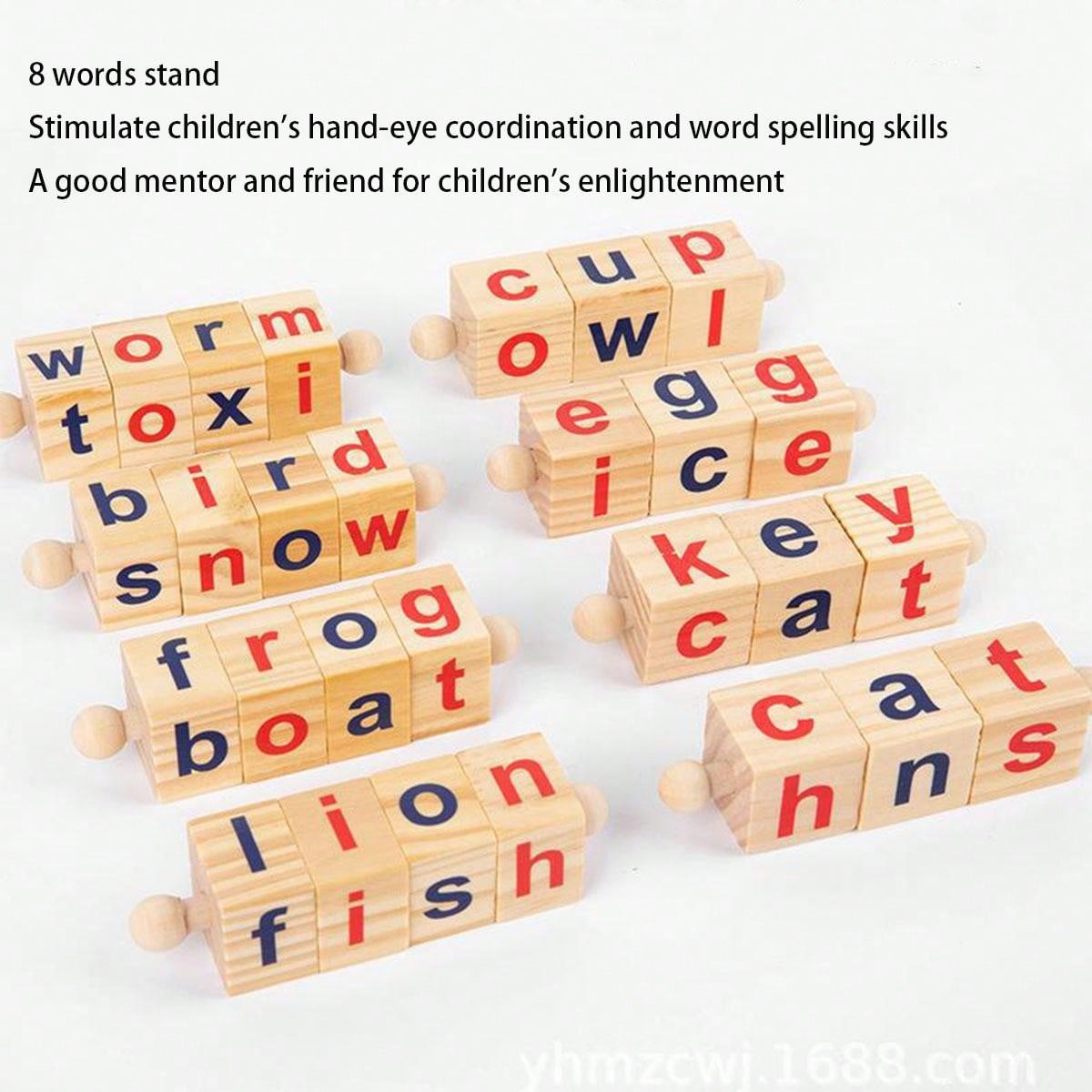 1pc Children's Spelling Block Puzzle Solid Wood Word Spelling Toy With ...