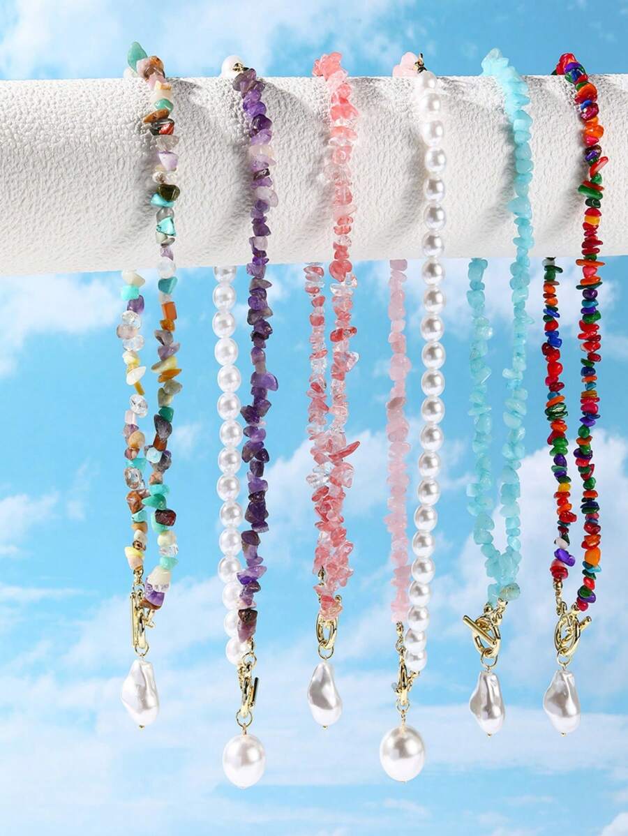 1 Pièce Collier De Perles En Pierre Naturelle Colorée Mode Femmes ...