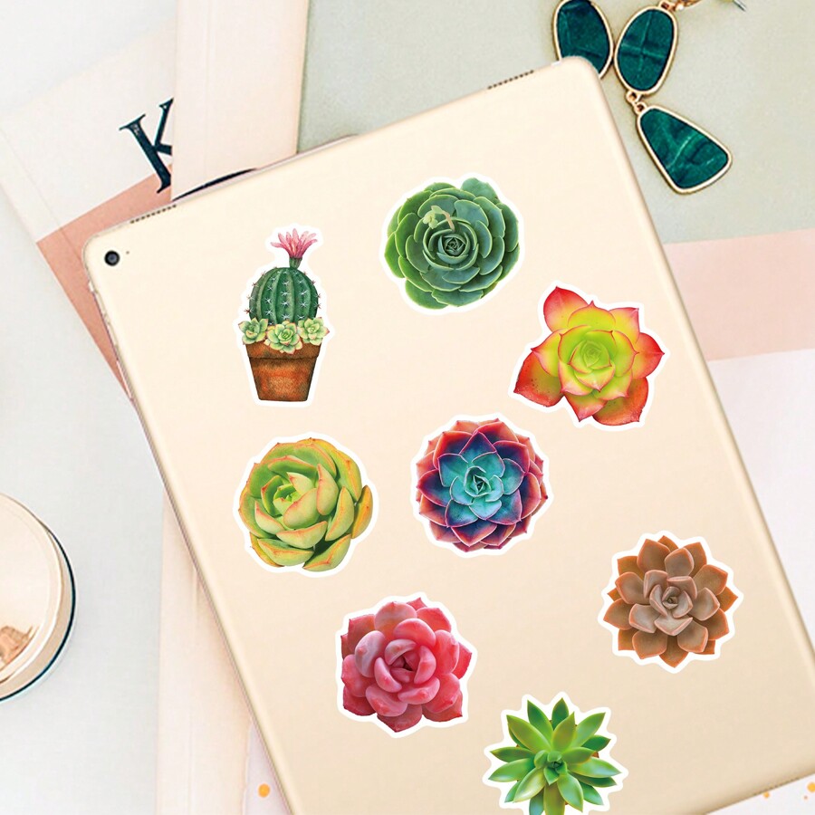 100pcs Plant Stickers, Green Plants Succulent Cactus Vinyl Waterproof ...