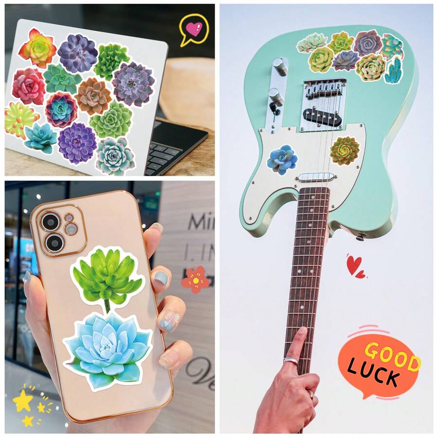 100pcs Plant Stickers, Green Plants Succulent Cactus Vinyl Waterproof ...