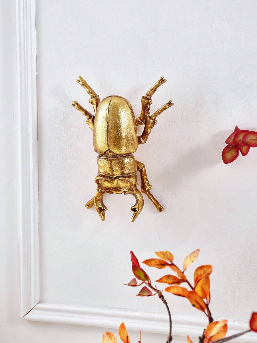 1pc Creative Golden Insect Wall Decoration, Resin Dung Beetle Style ...