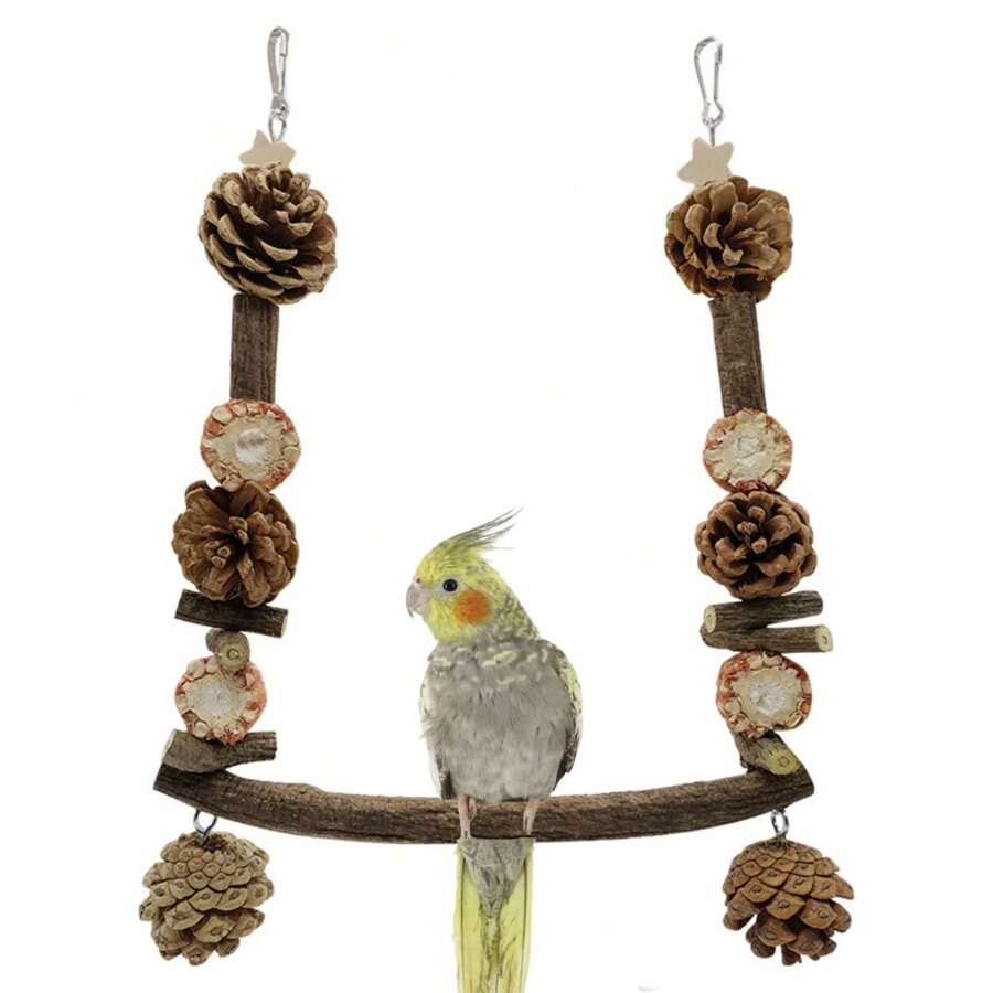 Pet Bird Swing, Parrot Cage Toys, Natural Wooden Swing Toys With ...