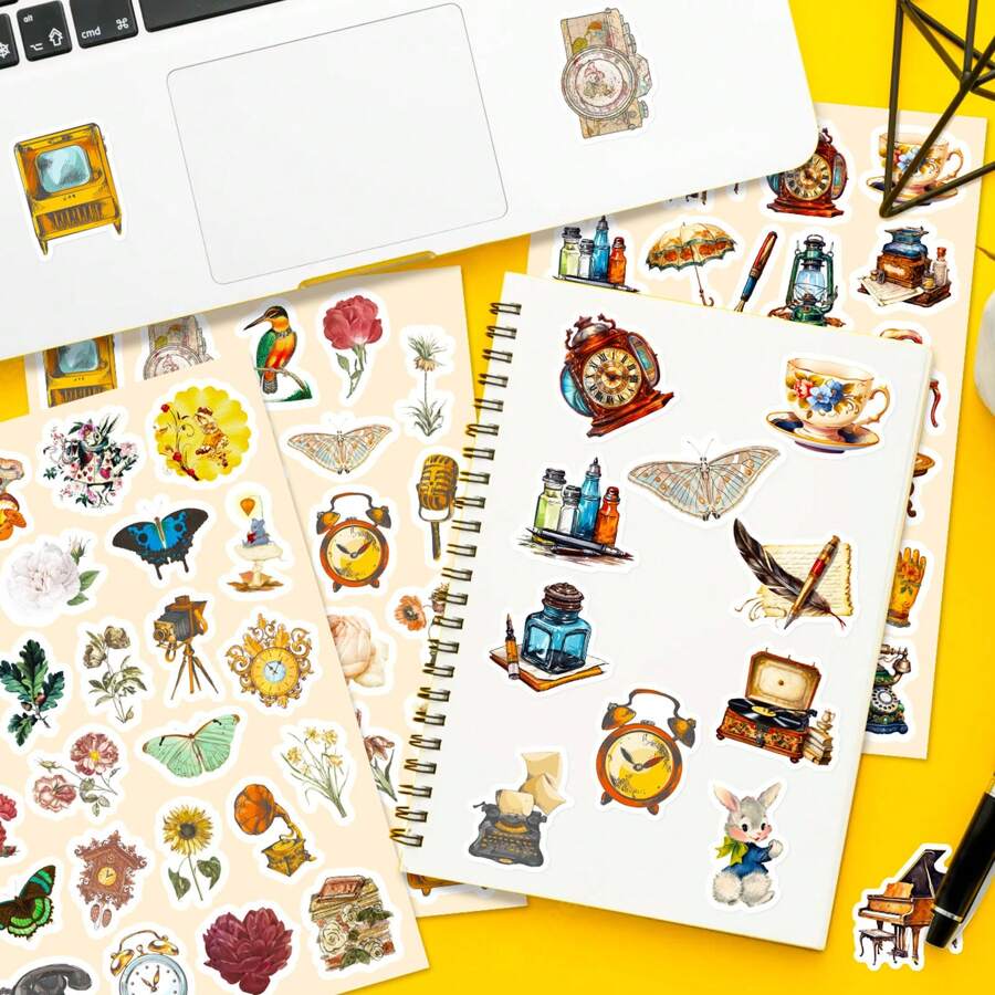 4 Sheets Vintage Stickers, 100 Mini Vintage Art Flowers Mashup Stickers ...