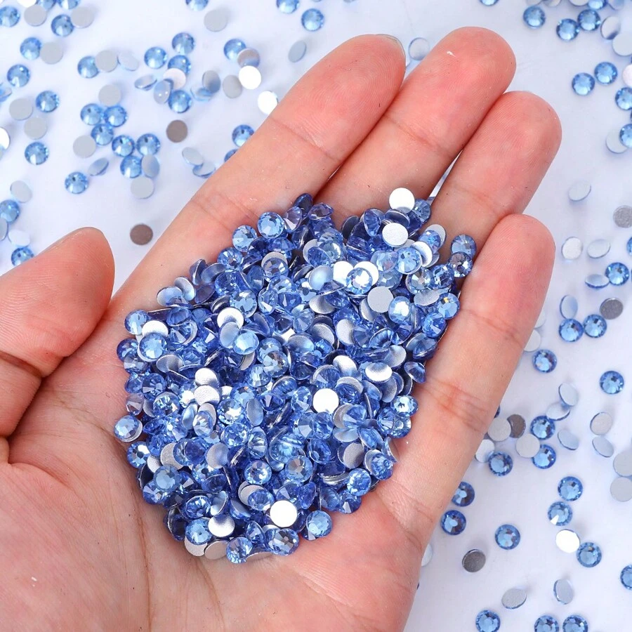 1440pcs Light Blue Round Glass Rhinestones With Silver Flat Bottom ...