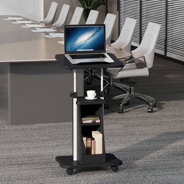 Vongrasig Mobile Podium Stand, Rolling Laptop Cart W/Adjustable Height ...
