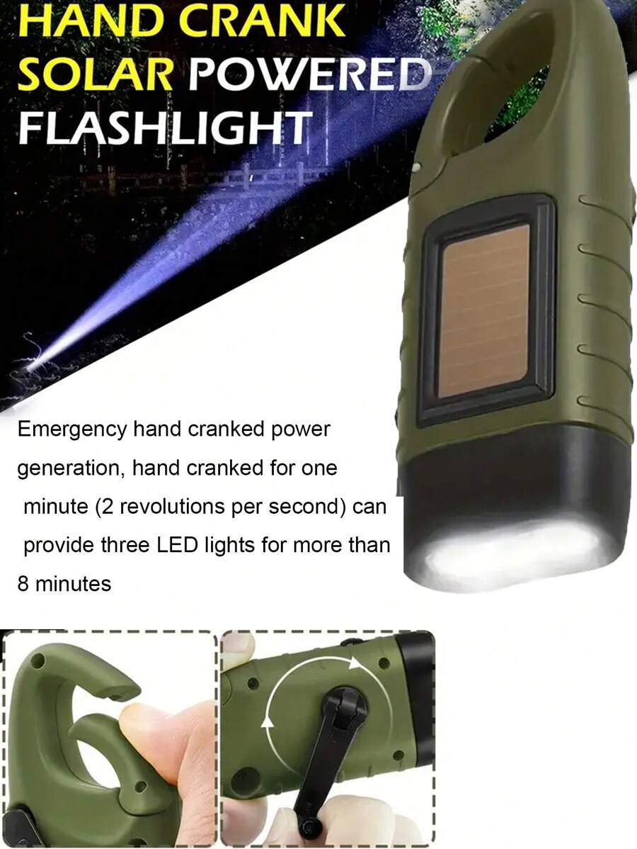 1pcHand Crank LED Flashlight, Solar Powered Rechargeable Survival Gear ...