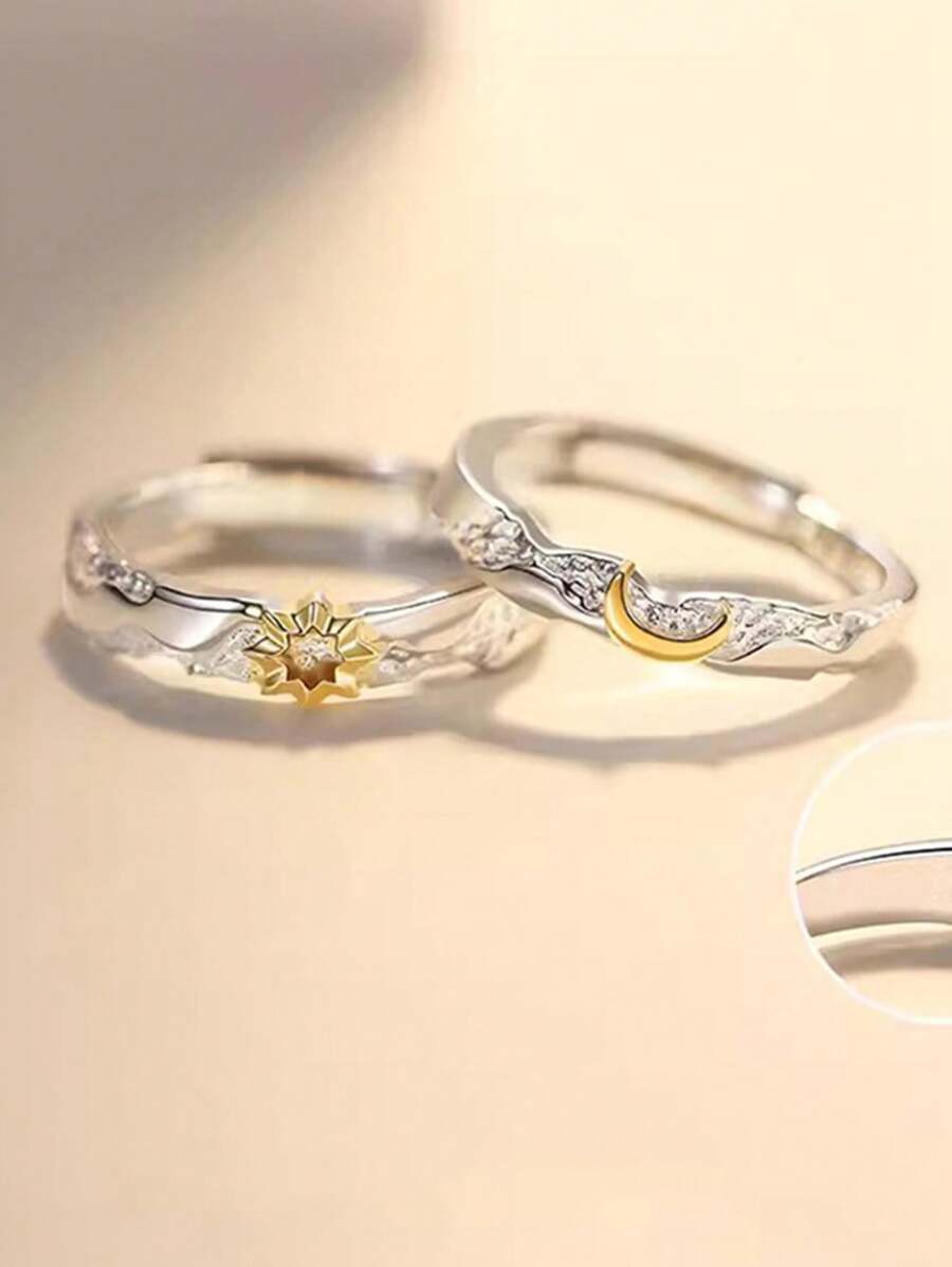 2Pcs Fashion Romantic Sun And Moon Couples Ring Valentine's Day Gift ...